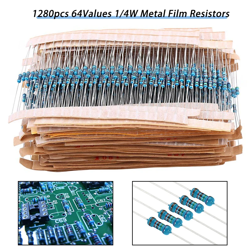 1280Pcs Resistor Kit, Metal Film Resistors Assortment 1R-10M ohm 1/4W ...