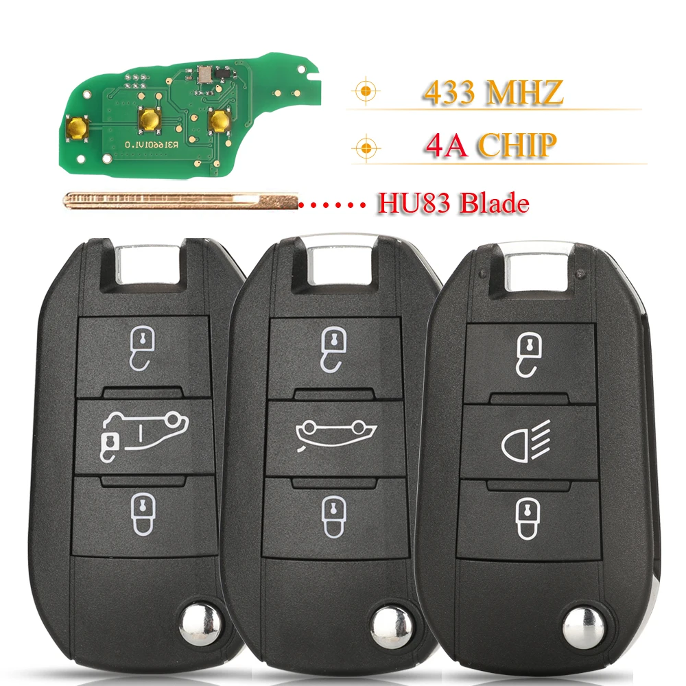 Jingyuqin llave de coche plegable, mando a distancia, Chip 4A, 433,92 ...