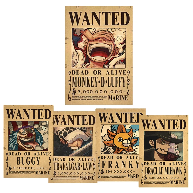 One Piece Luffy 3 Billion Bounty Wanted Posters Four Emperors Kid ...