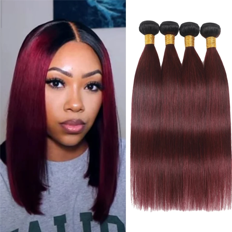 1b 99j Burgundy Human Hair Bundles Ombre Wine Red Bone Straight Human ...