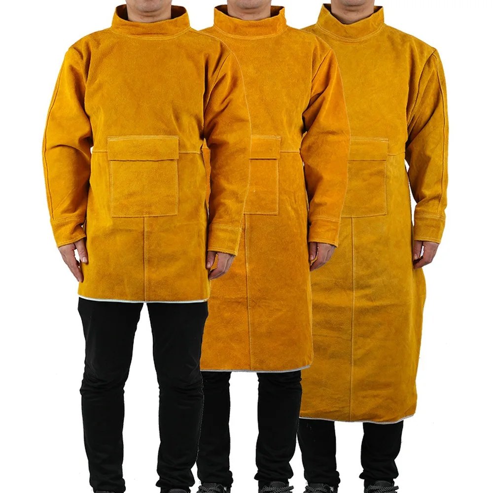 3-Size-Cowhide-Work-Clothes-Apron-Welding-Protective-Clothing-Heat-Fire ...