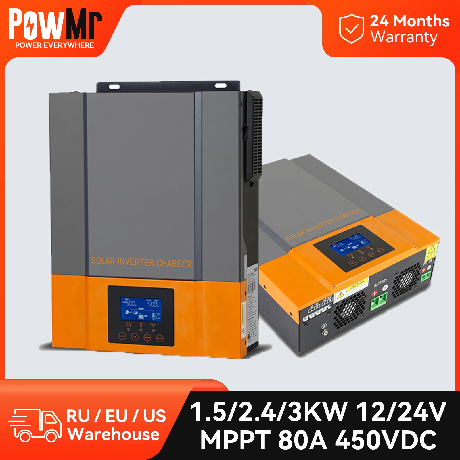PowMr-inversor solar híbrido, conversor de 12V 24V 3KW 2KW 1.5KW MPPT ...