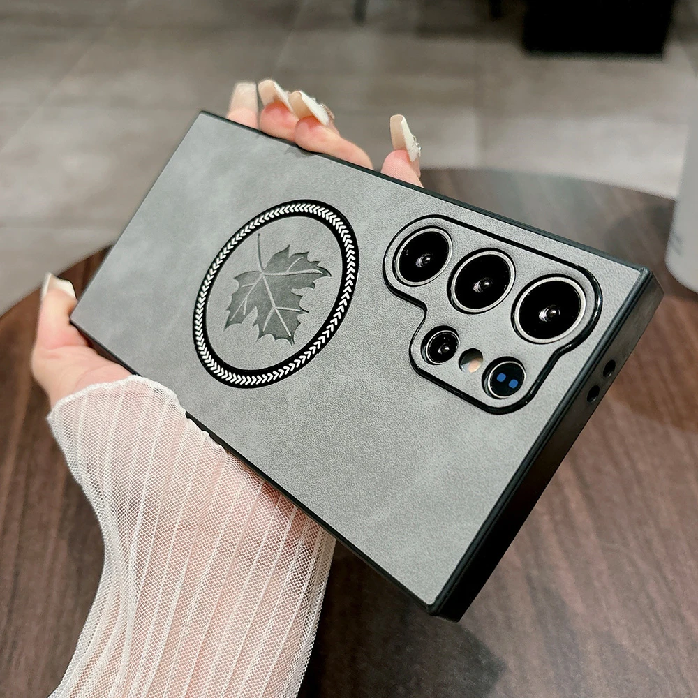 Magnetic-Leather-Maple-Leaf-Pattern-Soft-Case-For-Samsung-S24-Ultra-S23 ...