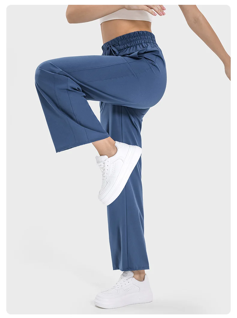 Elastic-Drawstring-Waistband-Sports-Pants-for-Women-Straight-Leg ...