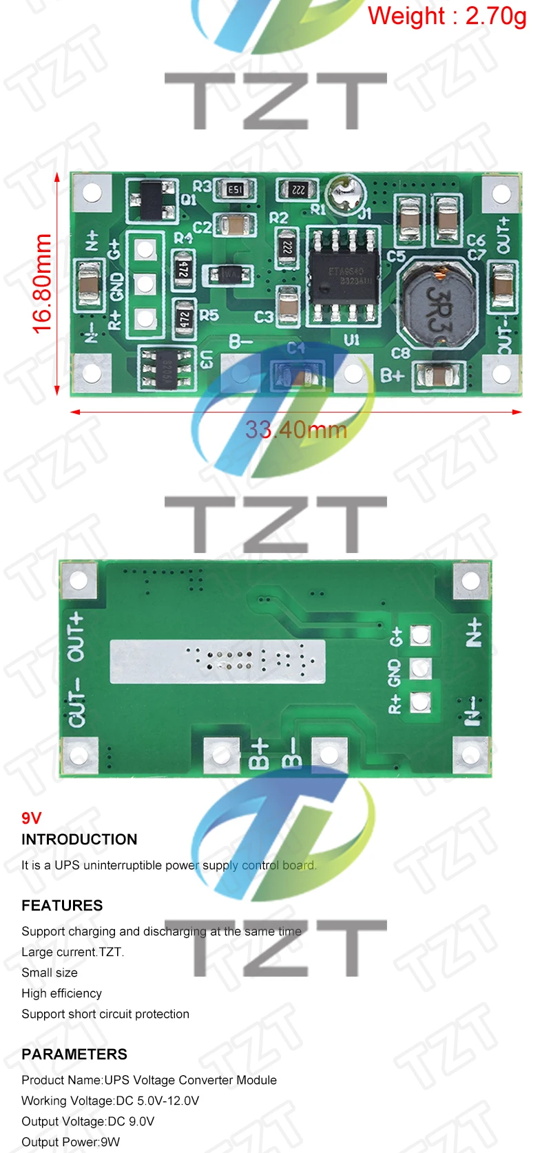 Circuits intégrés,DC 5V--Module Rehausseur De Charge, 5v-12v Dc À 9v ...