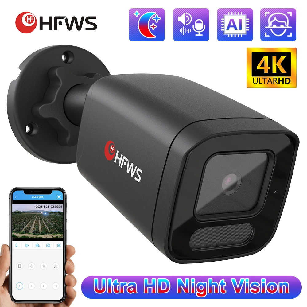 HFWVISION 4K Ultra Clear Full Color Visão Noturna 8MP IP Poe Câmeras ...