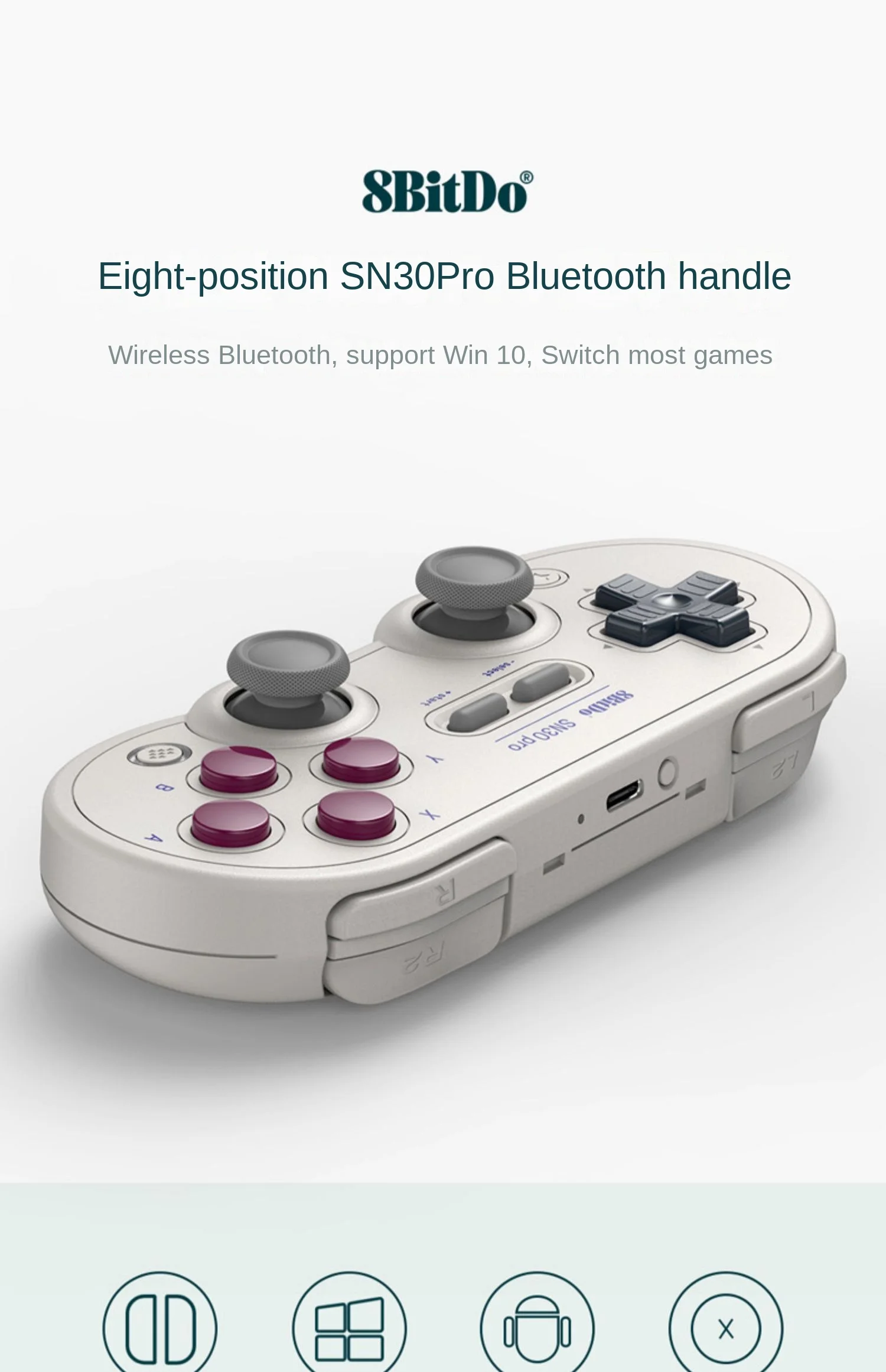 Gamepad inalámbrico SN30 Pro de ocho bits, Bluetooth, teléfono Android ...