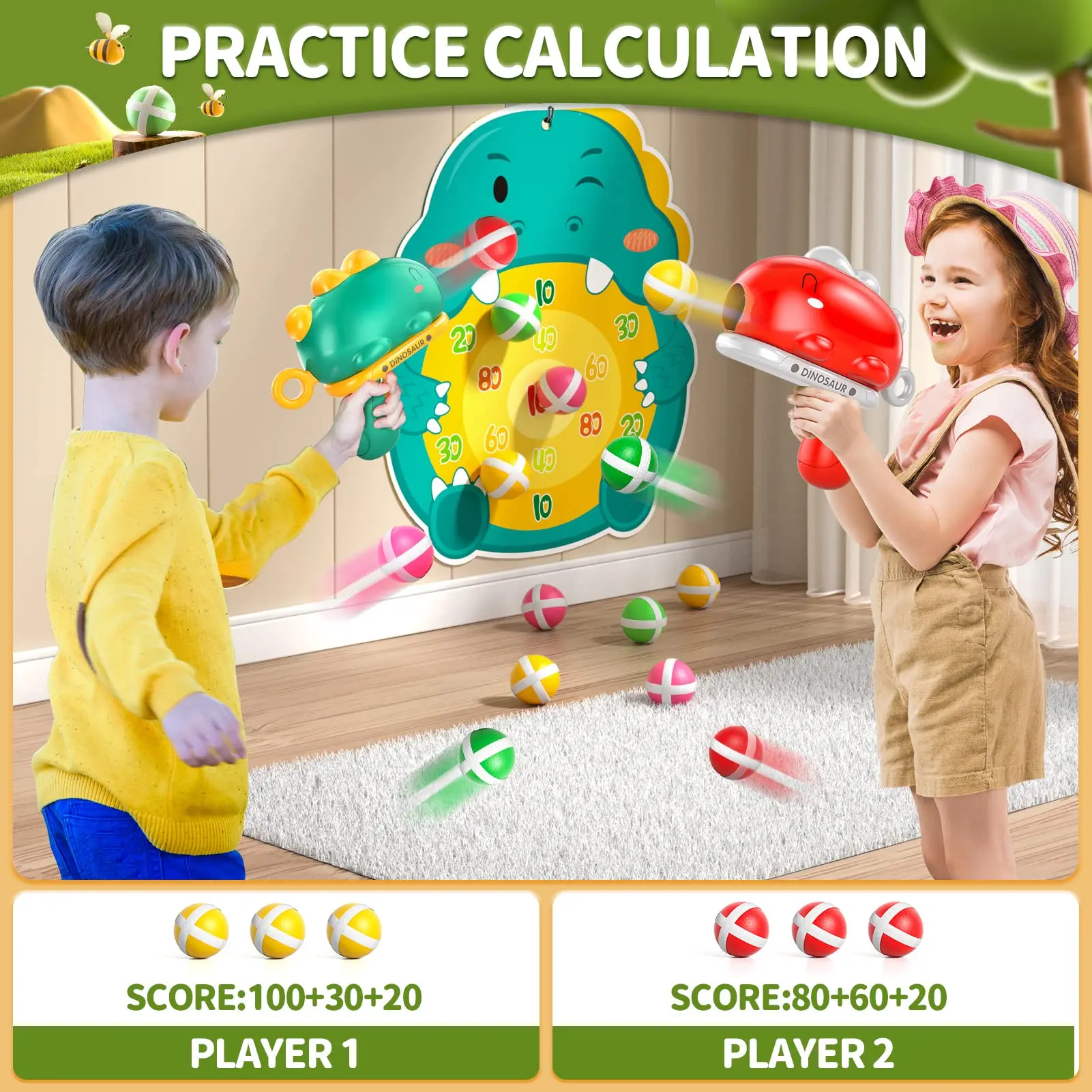 Kid-Cute-Cartoon-Dinosaur-Sticky-Ball-Gun-Catapult-Target-Dart-Board ...