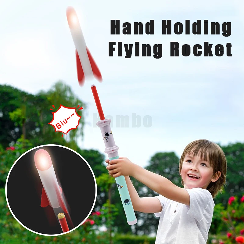 Kid-Air-Flying-Rocket-Hand-Pull-Air-Pump-Launcher-Toys-Outdoor-Sport ...