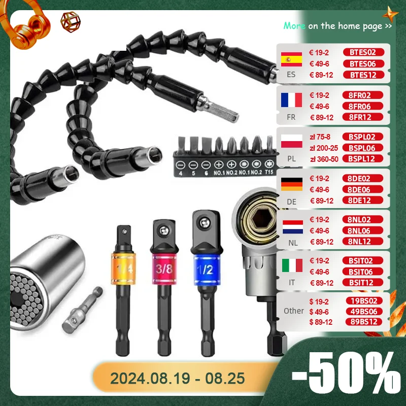 Flexible-Drill-Extension-Hex-Shank-Drill-Nut-Driver-Bit-Set-Bendable ...