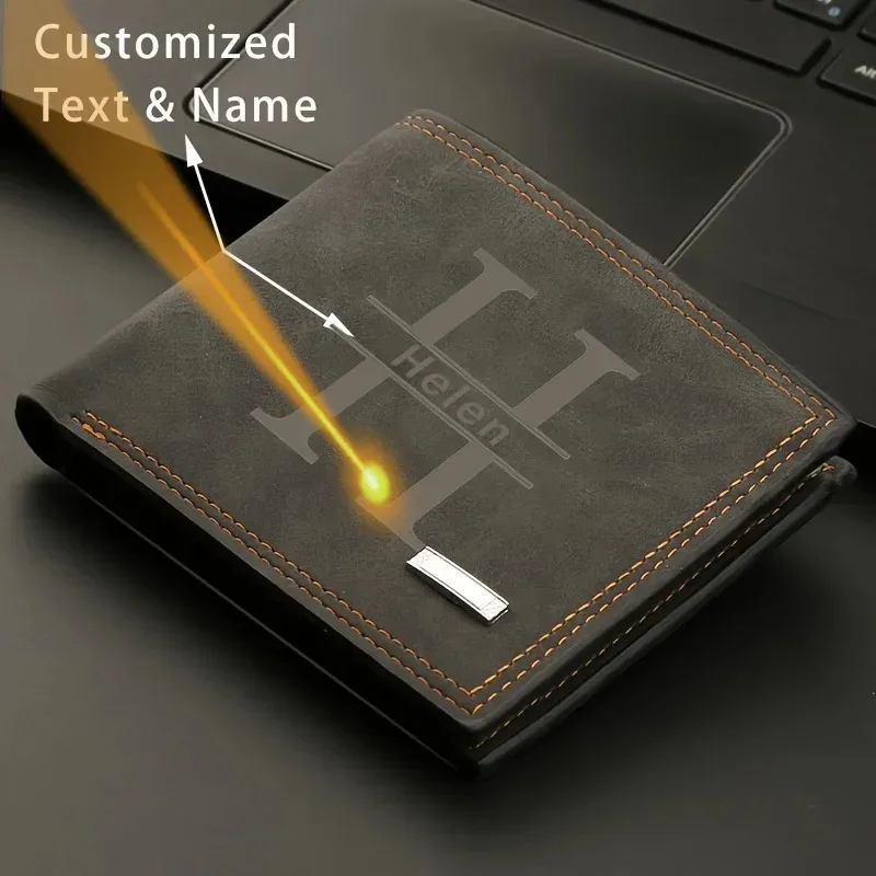 Personalized Text Name Logo Men's Faux Leather Wallet - Vintage Style ...