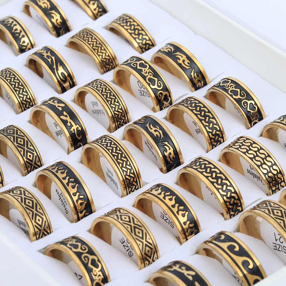 Wholesale-20-Pcs-Lot-Golden-Corrosion-Carving-Stainless-Steel-Rings-For ...