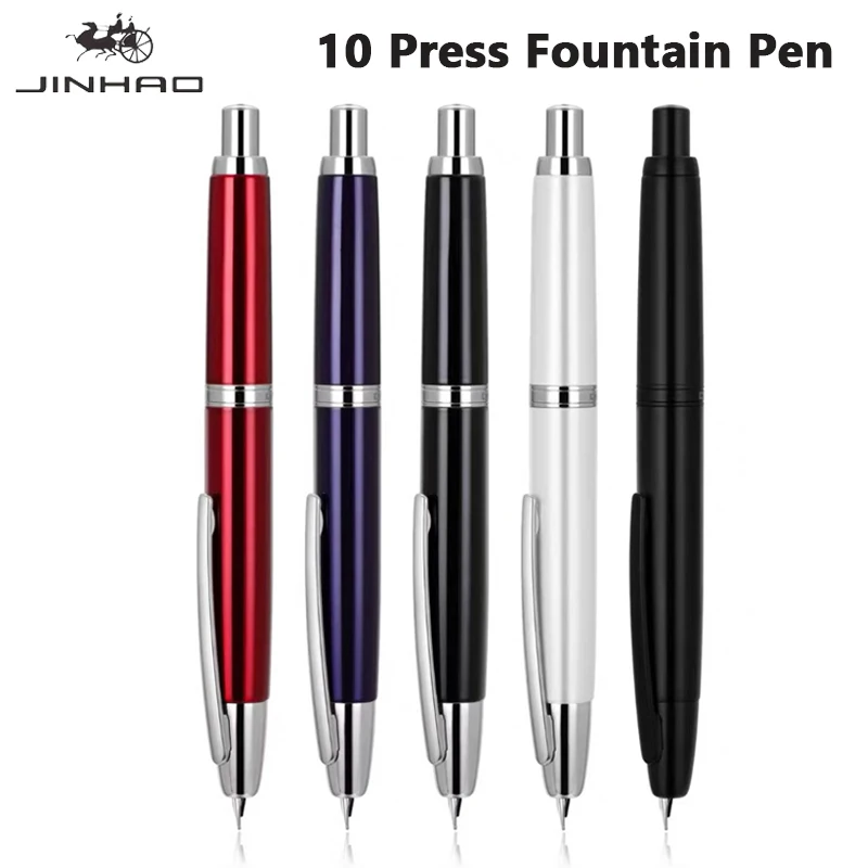 JINHAO-10-Press-Fountain-Pen-Elegant-Luxury-EF-F-Metal-Matte-Black ...