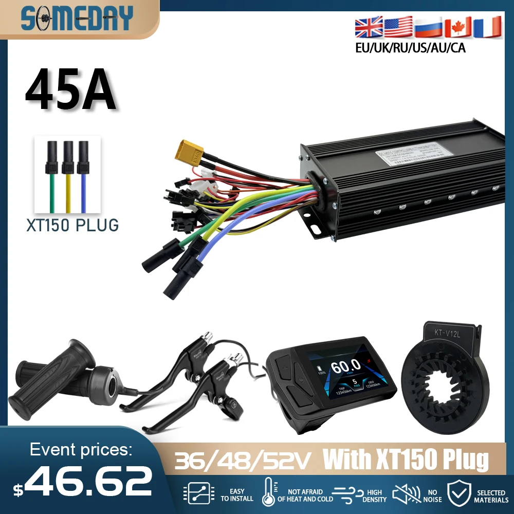 36V/48V/52V Ebike Motor And Speed Controller 45A 3-Mode Sine to Square ...