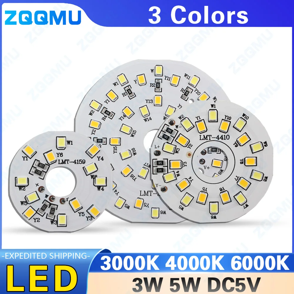 LED Night Light Board 3W 5W DC 5V Light Board Monochrome Round SMD 2535 ...
