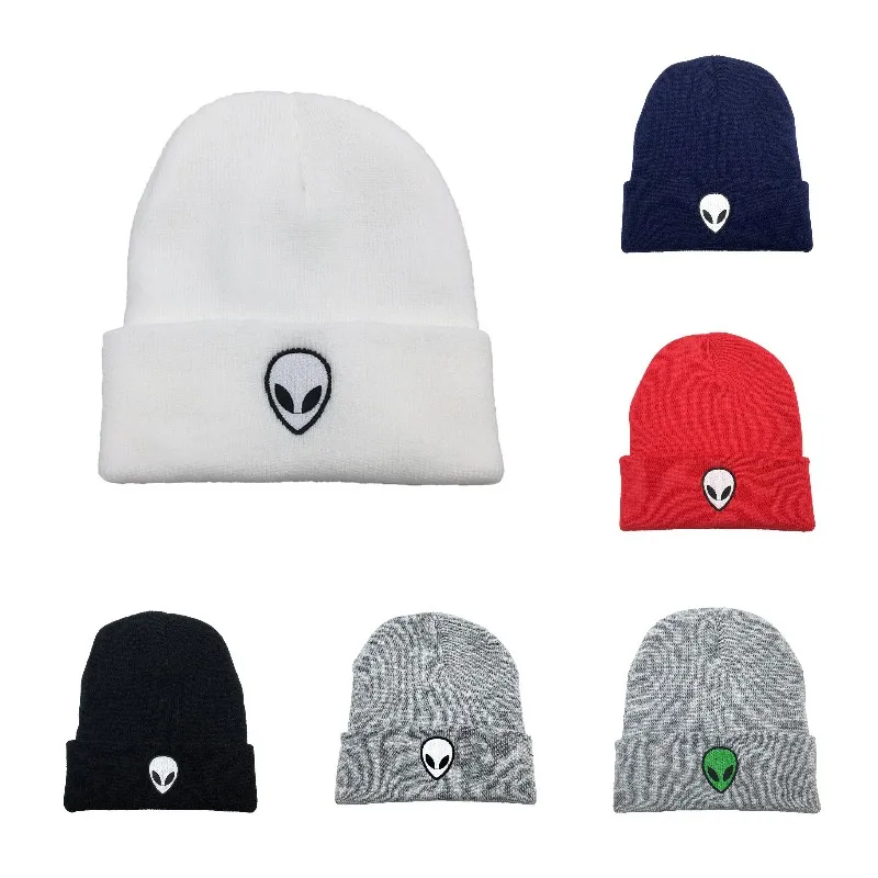 Knitted Beanies Hats Lovely Alien Ghost Skull Embroidery Cap for Autumn ...