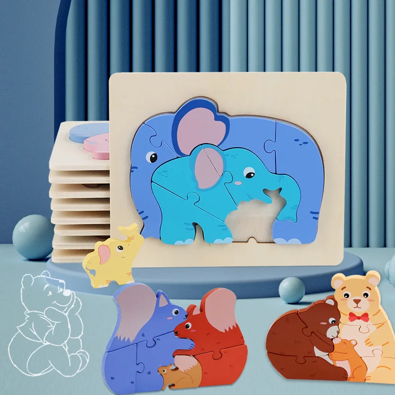 Forest-Animal-Family-Mini-Rabbit-Bear-elephant-Squirrels-wooden-puzzle ...