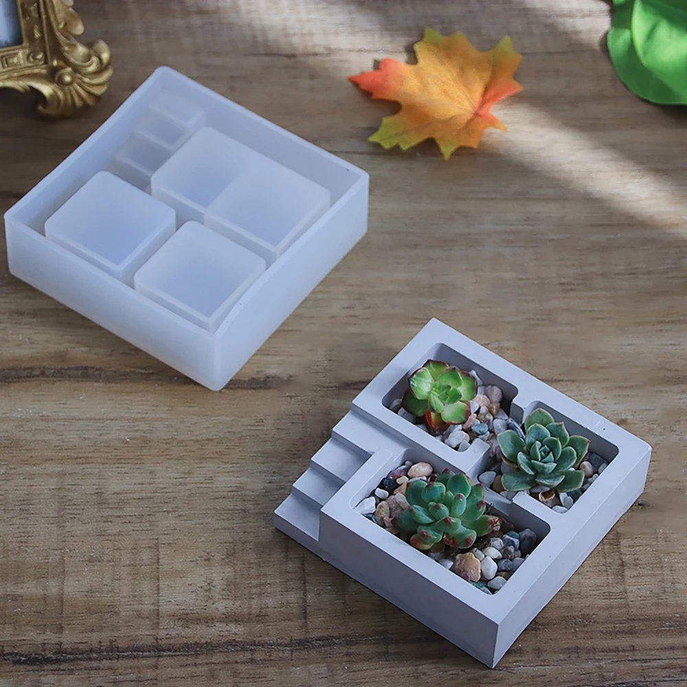 Stair-Building-Plants-Pot-Molds-Office-Desk-Storage-Box-Mold-Silicone ...