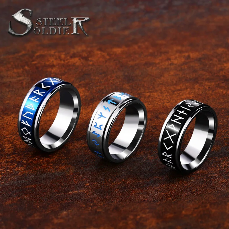 Steel-soldier-rotating-viking-rune-ring-stainless-steel-men-nordic-myth ...