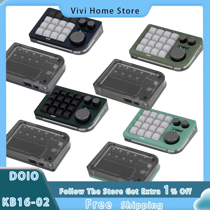 DOIO-KB16-02-16-Key-Mini-Number-Keyboard-with-Three-Knobs-OLED-Screen ...