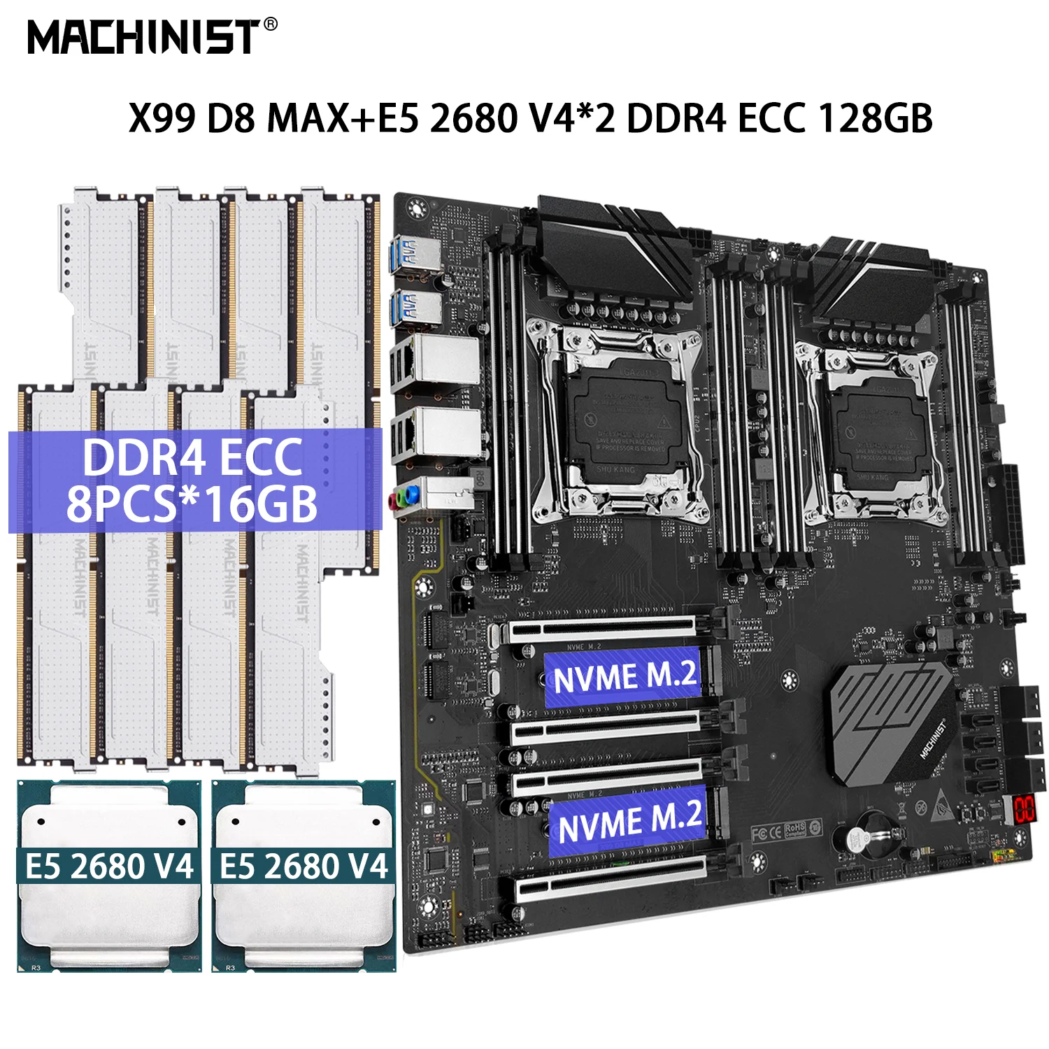 Jginyue X99 Dual Cpu Motherboard Lga 2011-3 Kit Set With 2*e5 2680 V4 ...