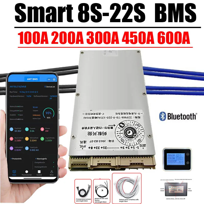 8S to 22S BMS Ant Smart Bluetooth BMS 300A 450A 600A Lithium Battery Protection Electric Vehicle ...