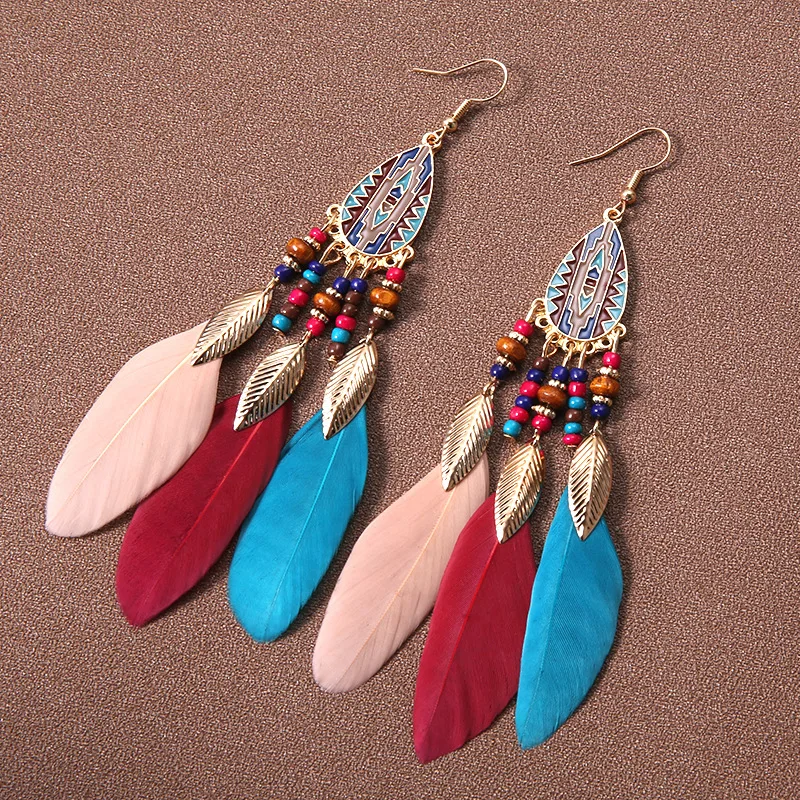 Pendientes-de-plumas-con-borla-de-gota-de-agua-para-mujer-aretes ...