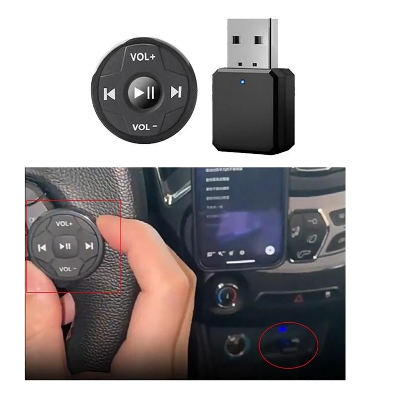 Car-USB-AUX-Receiver-Wireless-Bluetooth-Media-Button-Car-Steering-Wheel ...