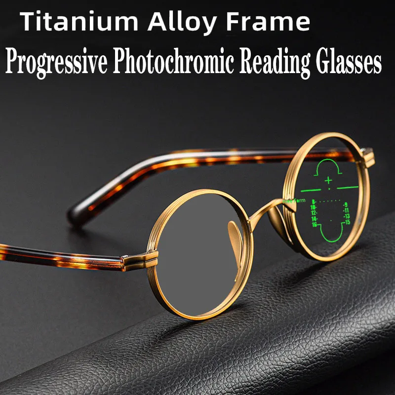 Vintage Titanium Small Round Progressive Photochromic Reading Glasses ...