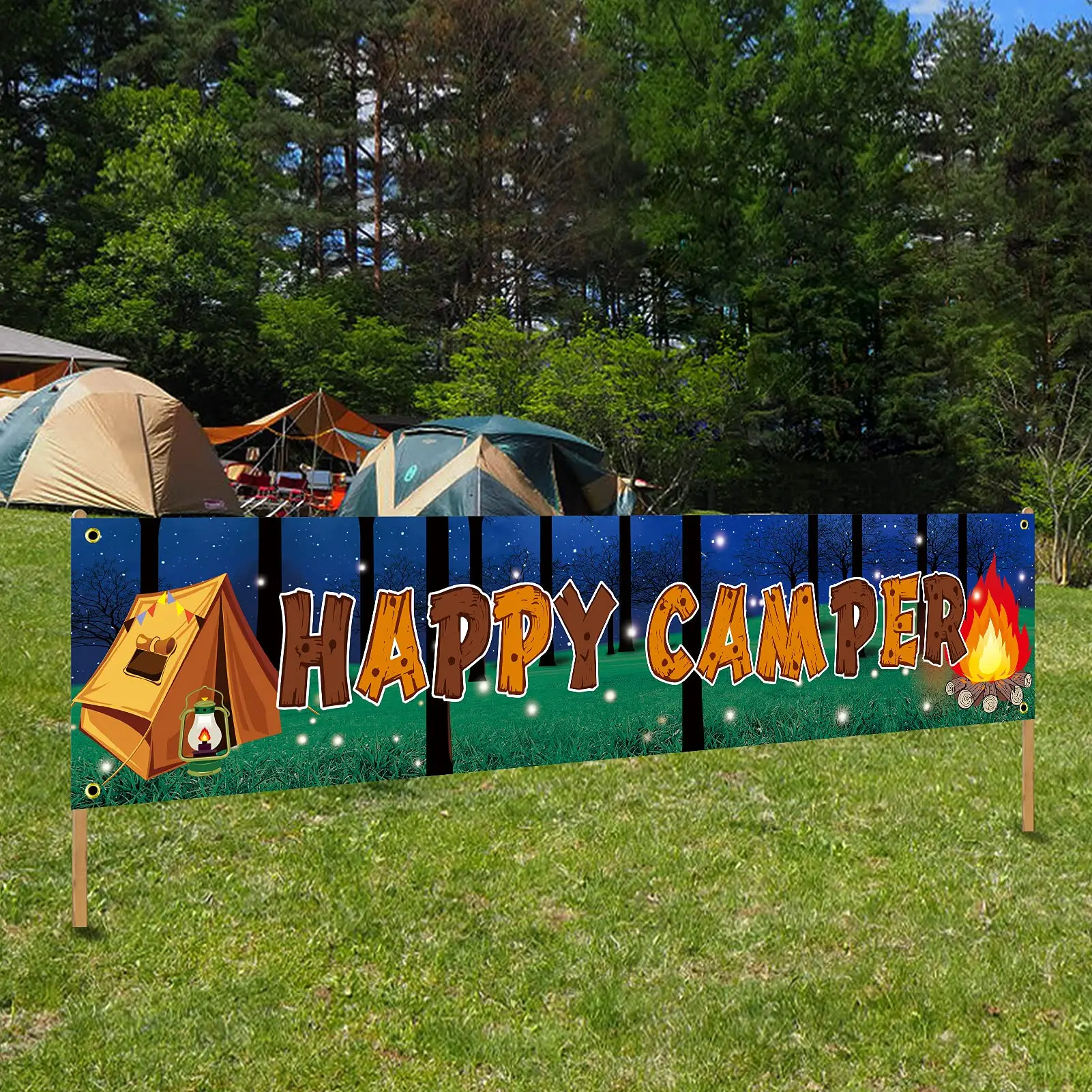 Happy Camper Banner Camping Theme Birthday Family Party Supplies for ...