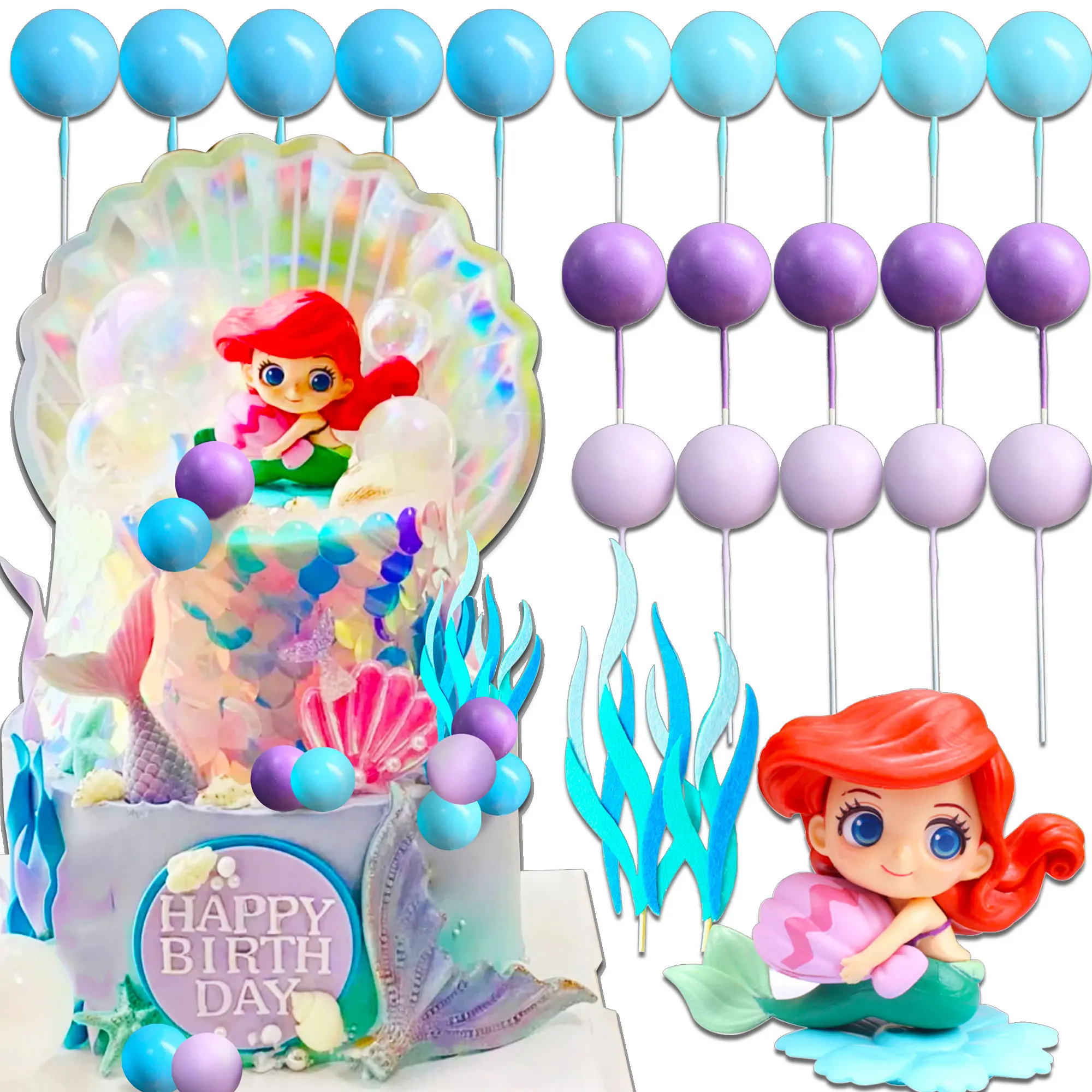 LaVenty-Pink-Mermaid-Birthday-Cake-Topper-Little-Mermaid-Shells-Mermaid ...
