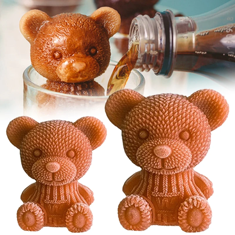 3D Teddy Bear Ice Cube Mold Silicone Ice Maker Mould for Whiskey ...