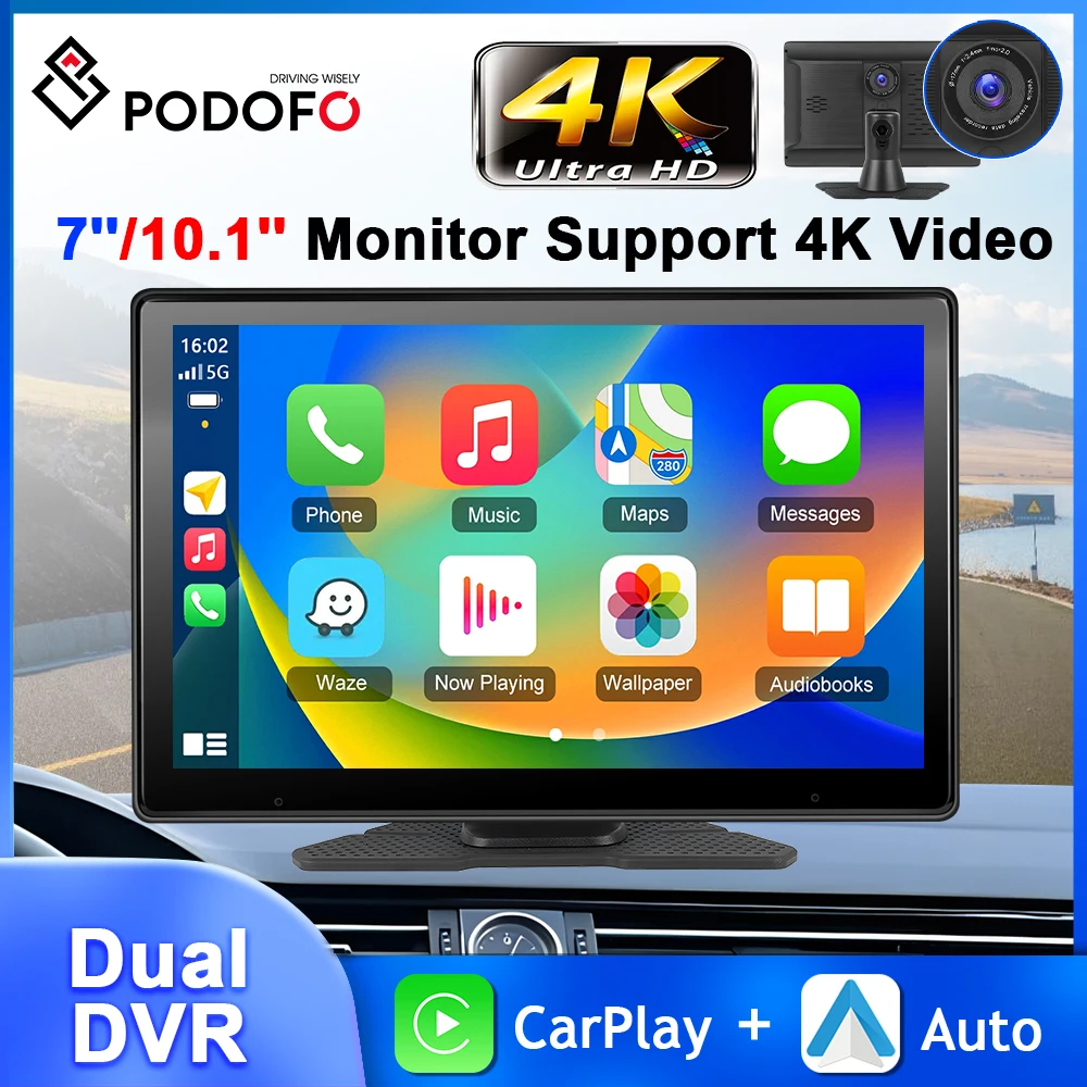 Podofo-7-10-1-Car-Monitor-Dual-DVR-CarPlay-Android-Auto-Airplay-Android ...