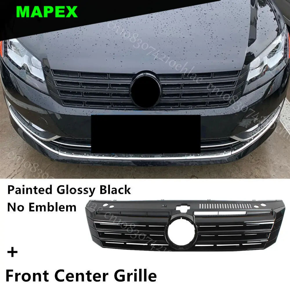 Fit For 2012-2015 VW Passat B7 Front Bumper Center Grille Gloss Black ...