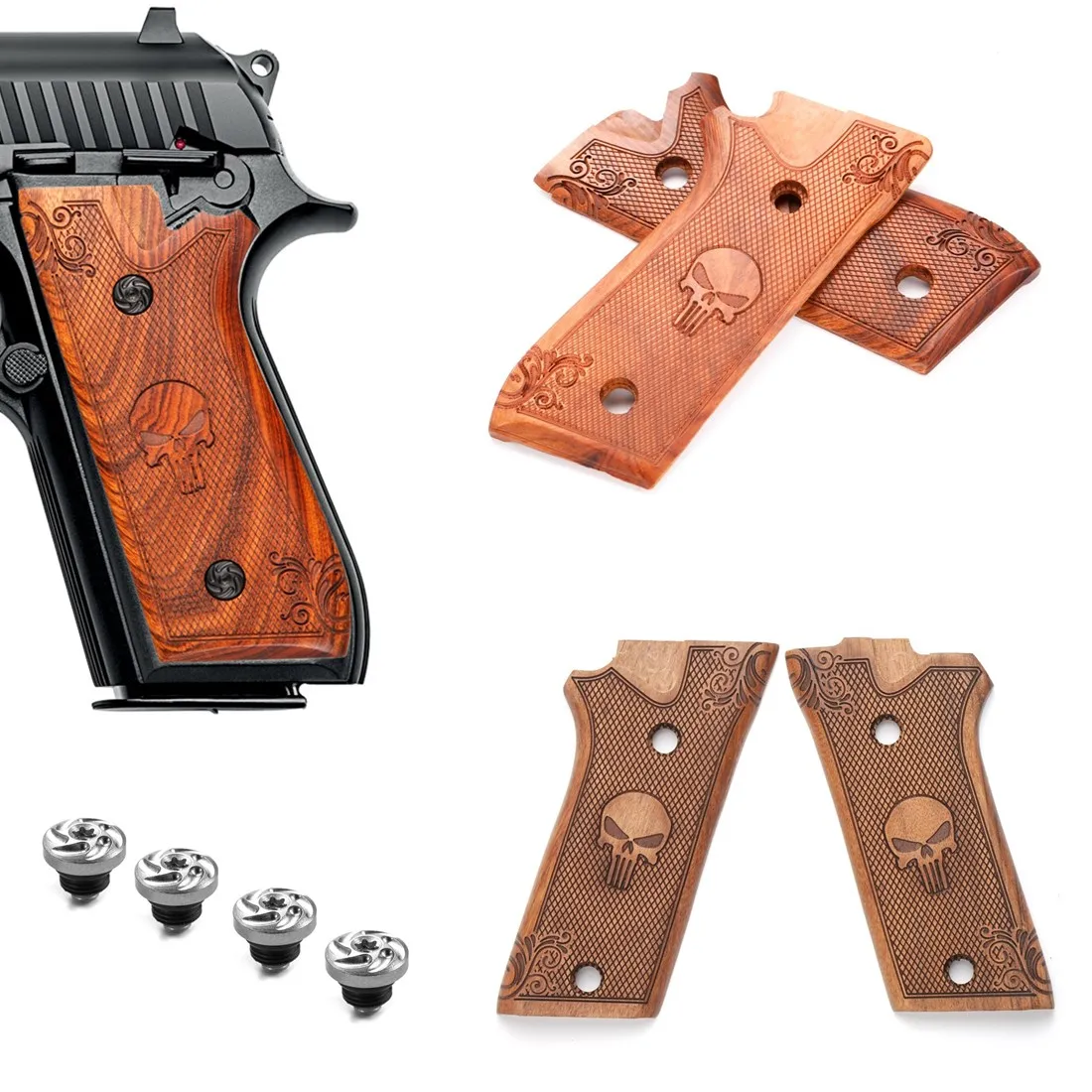 Wooden-Handle-Grip-Wood-Splint-Screws-Kit-For-Taurus-PT58-PT917C-Skull-Punisher-Clip-Holster ...