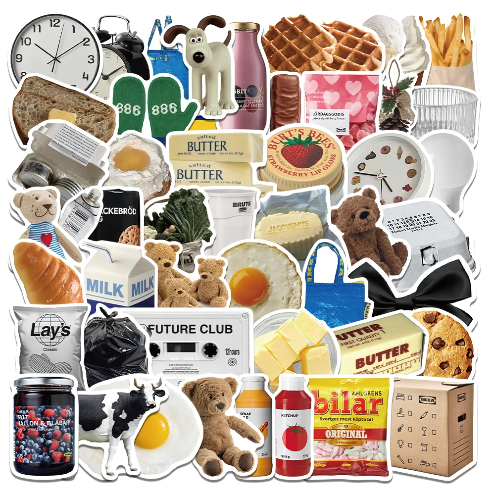 50PCS-Ins-Style-Cartoon-Milk-Butter-Food-Decal-Stickers-DIY-Fridge ...