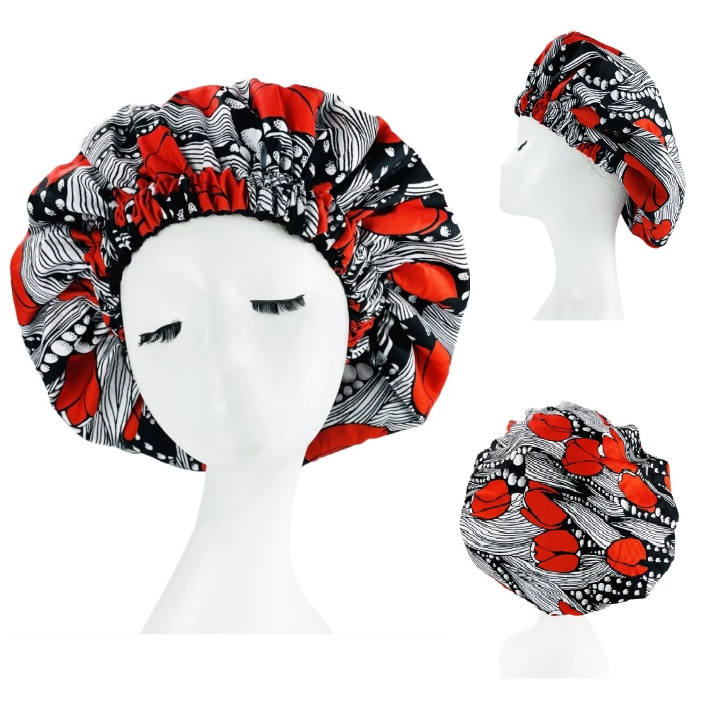 African Pattern Print Bonnet Hijabs Hat Women Night Sleep Cap Double ...