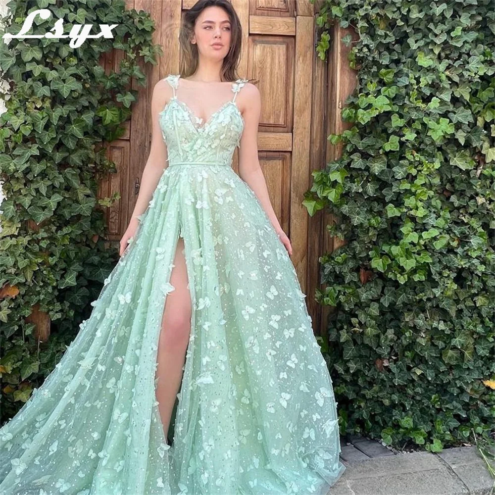 LSYX-vestido-de-noche-verde-menta-con-cuentas-y-mariposas-traje-de ...