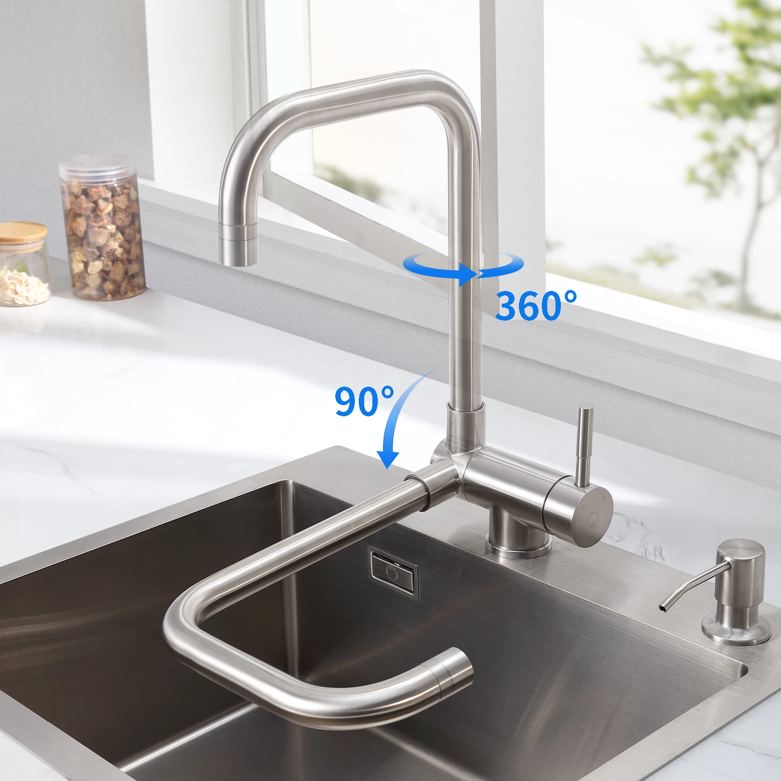 Cecipa Front Window Folding Kitchen Faucet Stainless Steel 360 ...