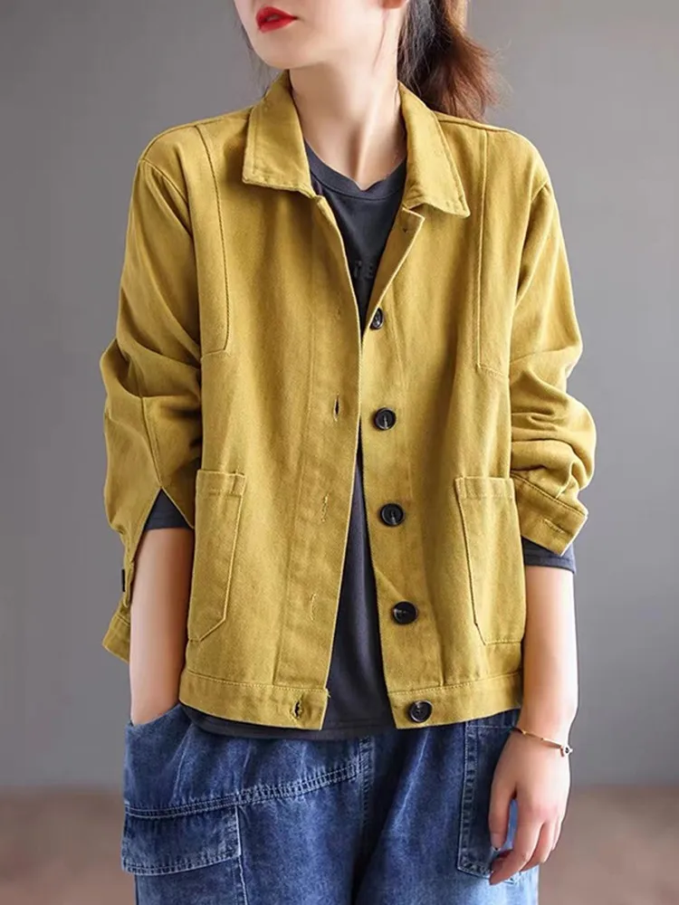 100% Cotton Women Casual Short Jackets New Arrival 2022 Autumn Korean ...