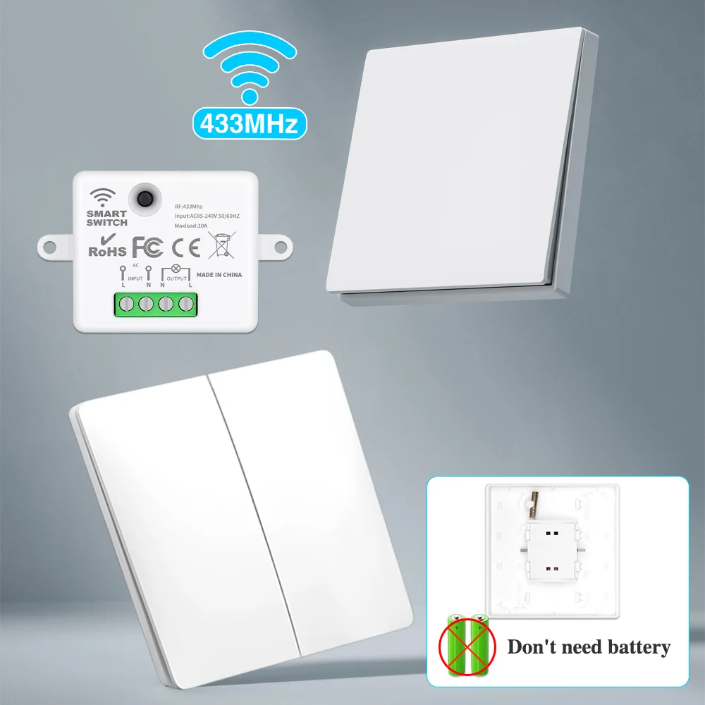 433Mhz Self-Powered Wireless Light Switch No Need Battery 86 Type Wall ...