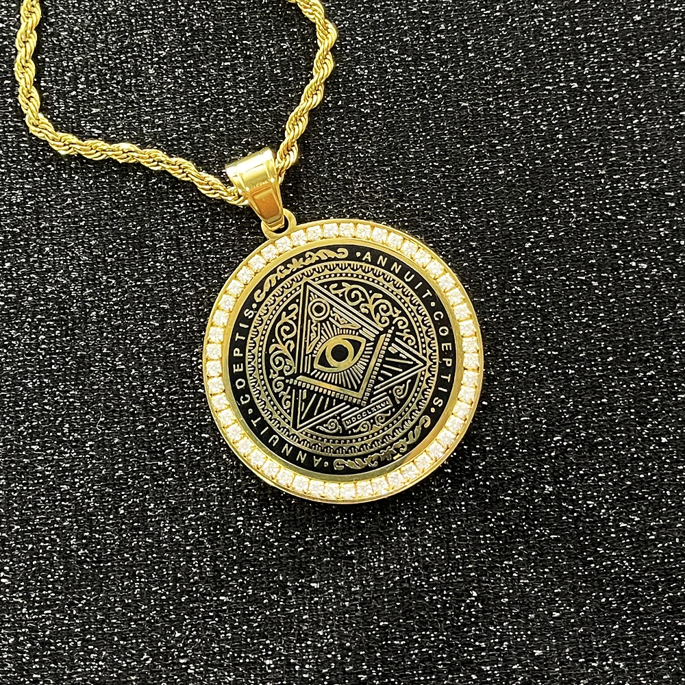 Hip Hop Mens Freemason gold color Pendant Necklace with zircon ...