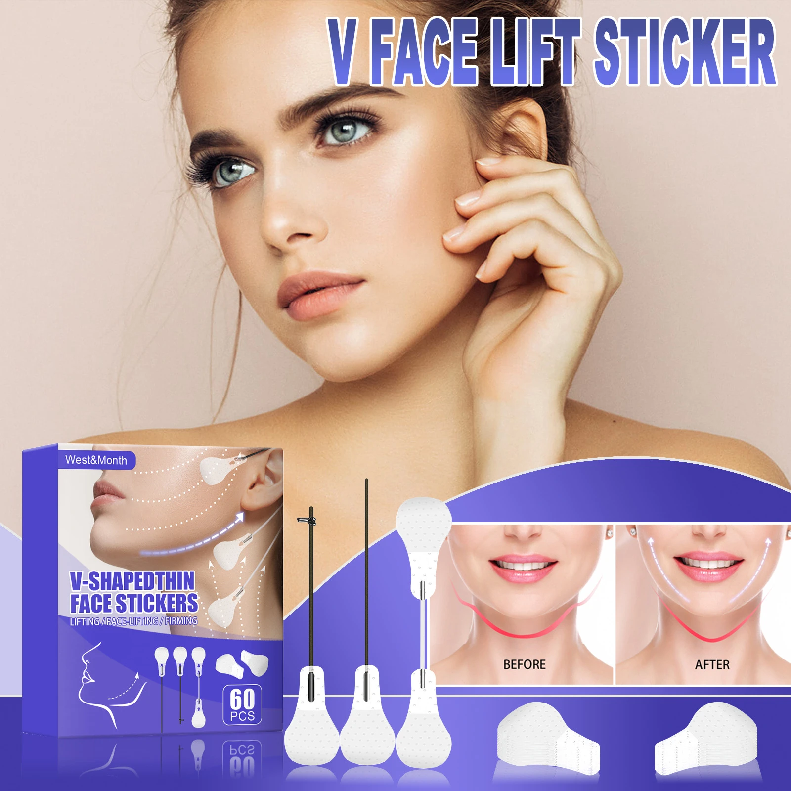 60pcs Invisible V Face Lift Tapes Wrinkle Removal Sticker Adhesives ...