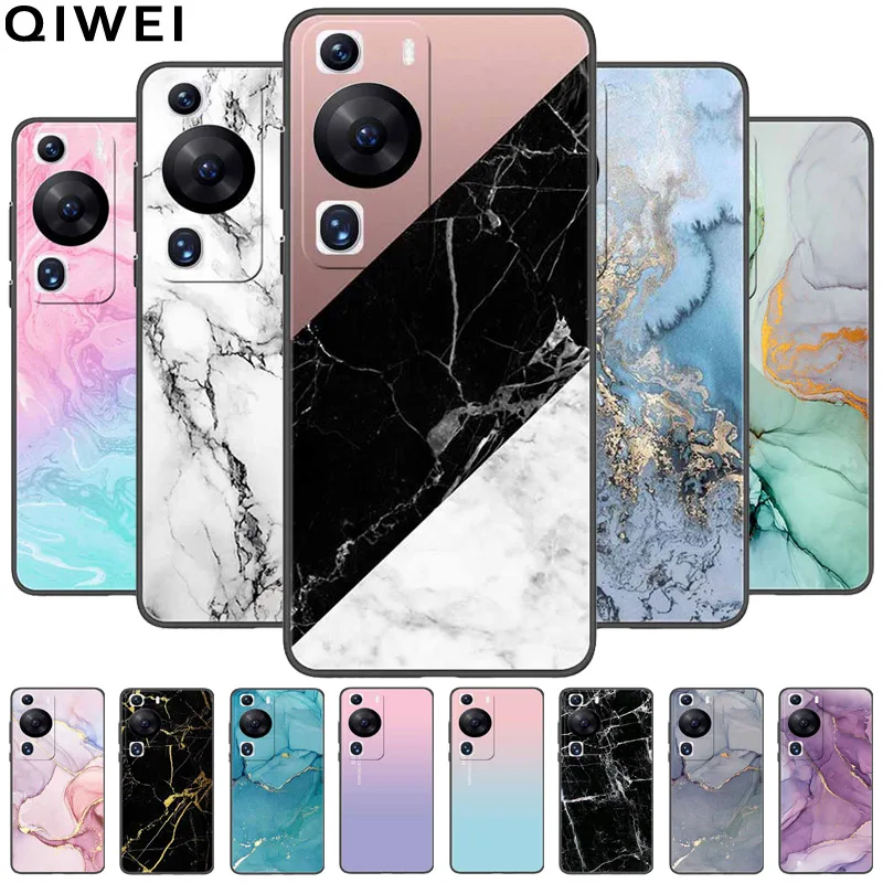 Phone Case For Huawei P60 Cover Marble Painted TPU Soft Coque For ...