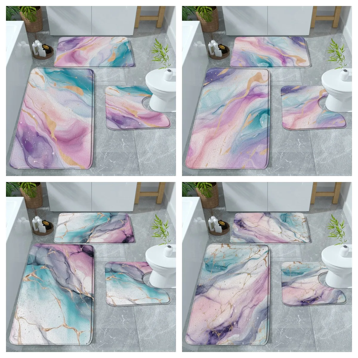 Colorful-Marble-Bath-Mat-Abstract-Stone-Texture-Crack-Pattern-Creative ...