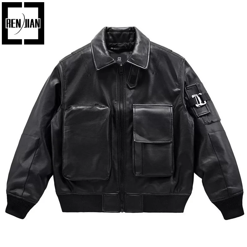 Men-s-Fashion-Flight-Bomber-Jacket-Hi-Street-Techwear-Leather-Coat-With ...