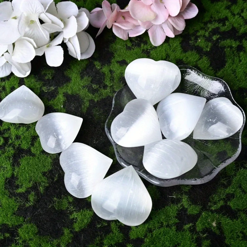 1Pc Selenite Heart Crystal Bohemian Translucent Milky Gel Stone with ...