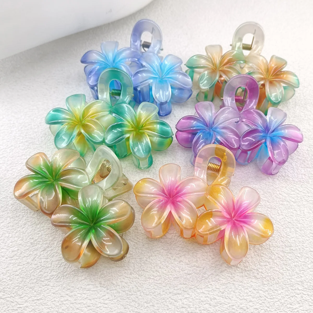 Cool Gradient Flower Hair Clips for Women Trendy Sweet Hair Claws Crab ...