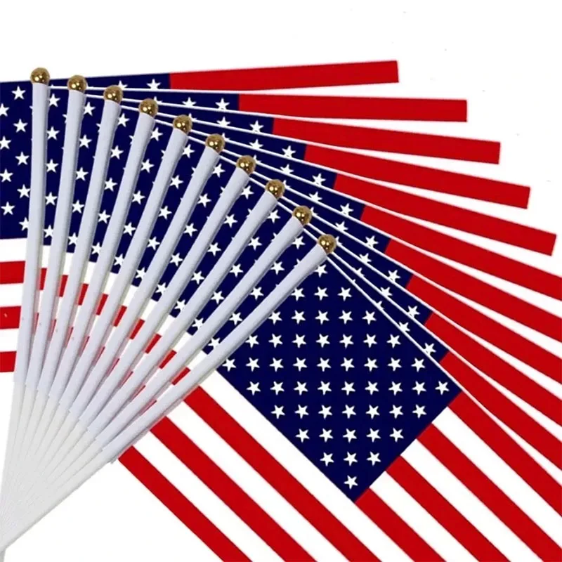 10PCS-American-Stick-Flags-Hand-Waving-Flag-USA-5x8-Inch-Handheld-Mini ...