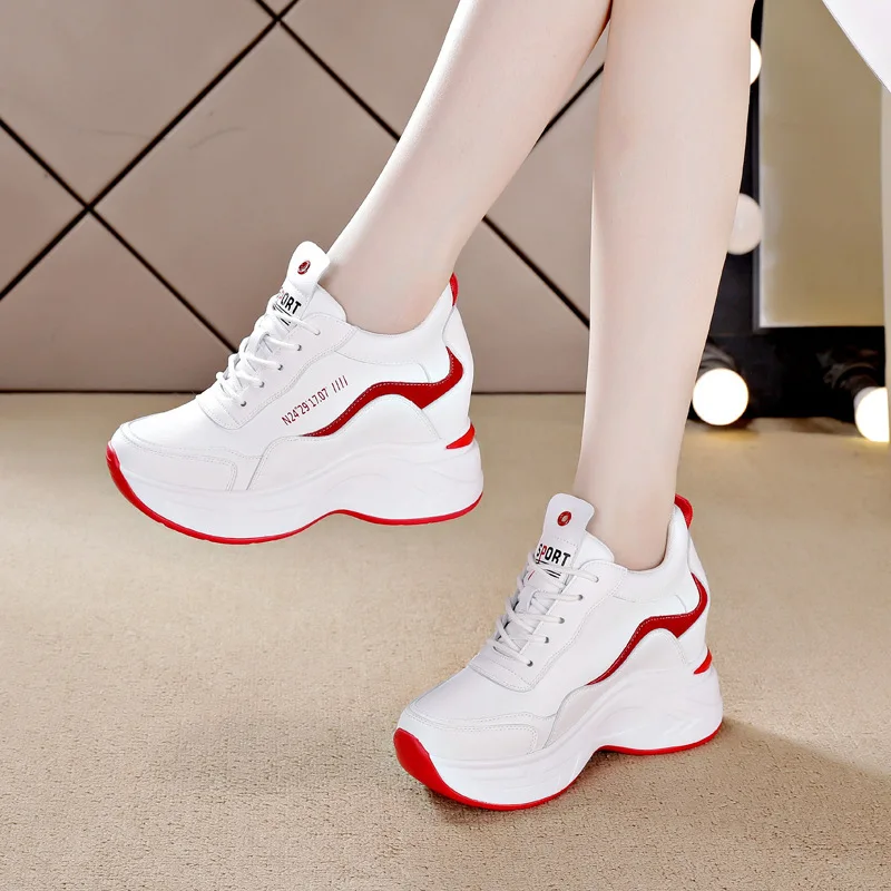Women-Leather-Platform-Sneakers-Spring-Trainers-White-Shoes-High-Heels ...